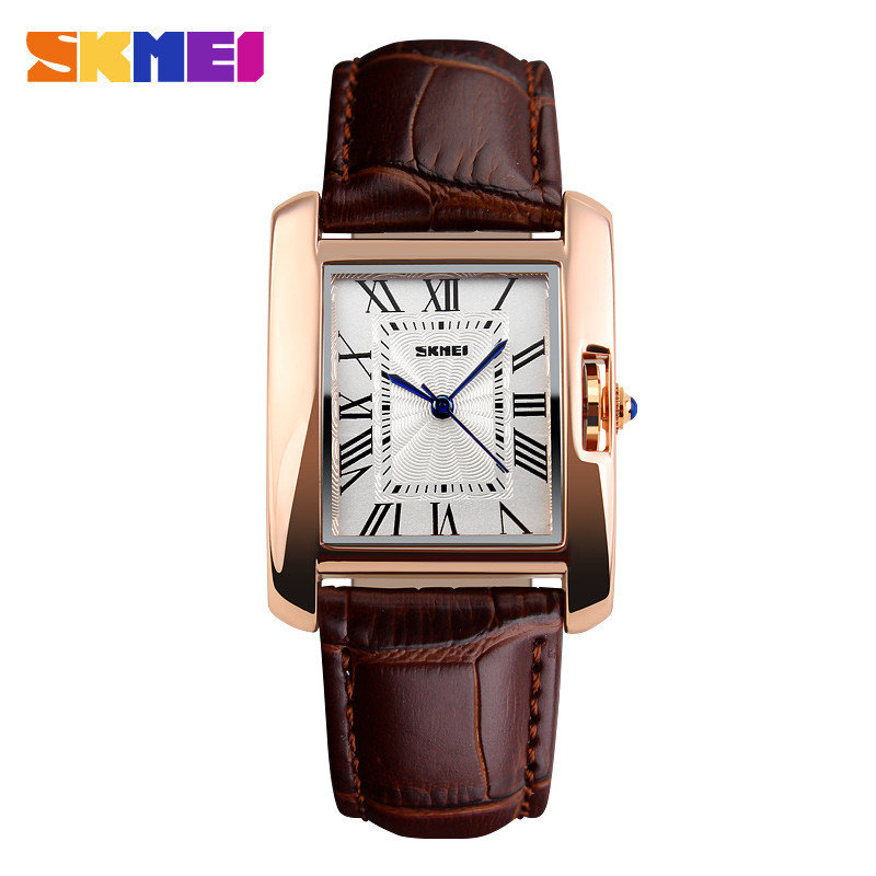 Brown Classic Womens Quartz Watches Golden Case 30M Waterproof