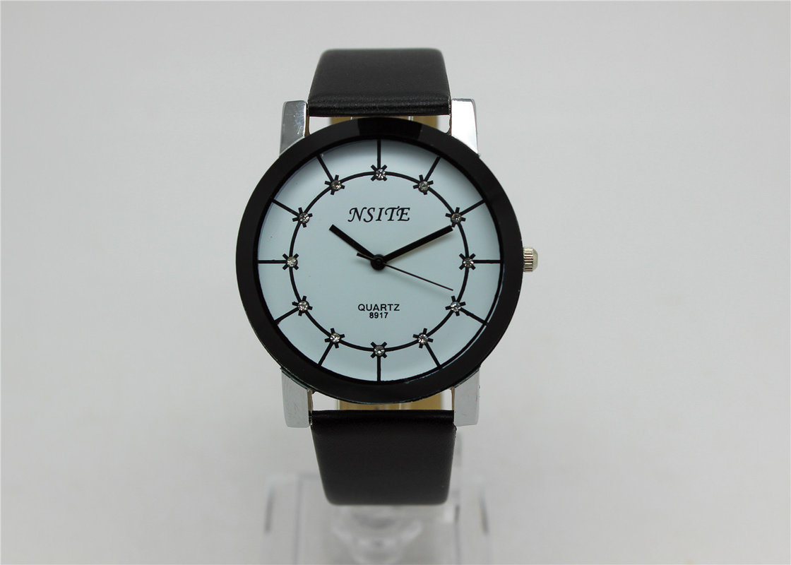 PCP Female Luxury Black Leather Analog Quartz Watch With Alloy Case