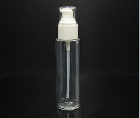 90ML Cosmetic Plastic Bottles With Cylinder And Carry Pump / Transparent Empty Cosmetic Containers