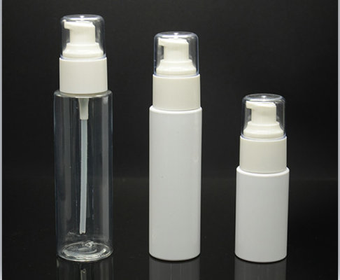 90ML Cosmetic Plastic Bottles With Cylinder And Carry Pump / Transparent Empty Cosmetic Containers