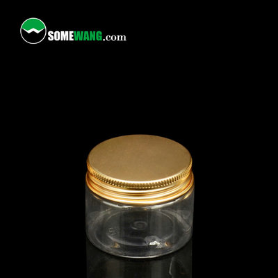 Gold Screw Cap Clear Pet Jars , Plastic Bottles And Jars For Cosmetics