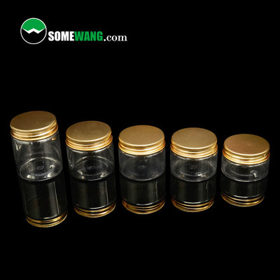 Gold Screw Cap Clear Pet Jars , Plastic Bottles And Jars For Cosmetics