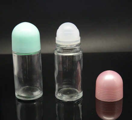 White , Blue 50ml cosmetic roll on bottles for essential oils , 40MM*110MM