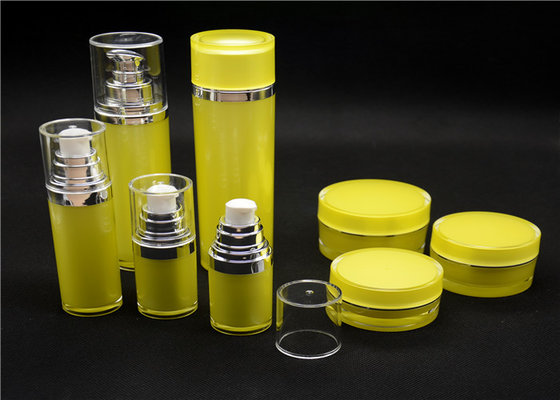 Yellow Lotion Acrylic Cosmetic Containers for Serum / Cream , Double Thick Wall