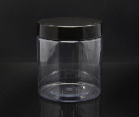 Over Molded 400g Plastic Cream Jar / Pet Plastic Jar With Black Screw Cap