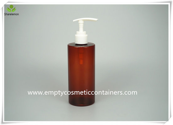 Cylinder Empty Plastic Amber Pump Bottle 300ml Recyclable Customized