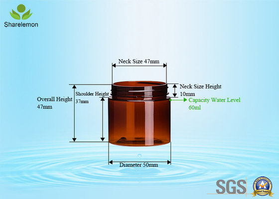 60ml Amber PET Plastic Cream Jars With Black / Silver Screw Cap