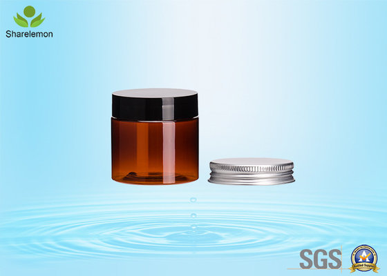 60ml Amber PET Plastic Cream Jars With Black / Silver Screw Cap