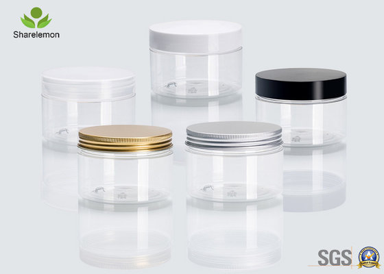 250ML Transparent Plastic Cosmetic Jars ,PET Jar with Metal Screw Cap