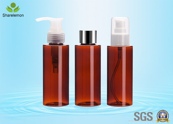 Amber Plastic Empty Cosmetic Bottles with Pump Sprayer or Screw Cap for Cosmetics 100ml