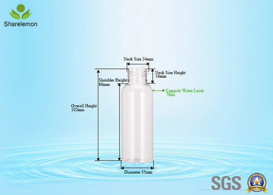 70ml Transparent Plastic Empty Cosmetic Bottles with Screw Cap or Mist Sprayer