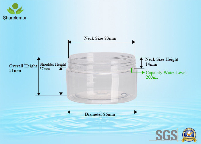 200ML PET Plastic Cosmetic Jar With Screw Cap For Aloe Vera Gel
