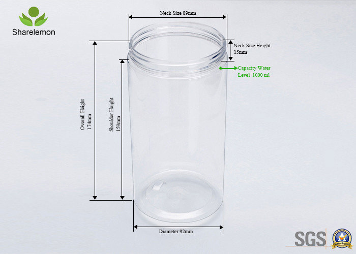 1000ML High Capacity clear plastic bottles With Lid for Bulk Memory , Food Packing