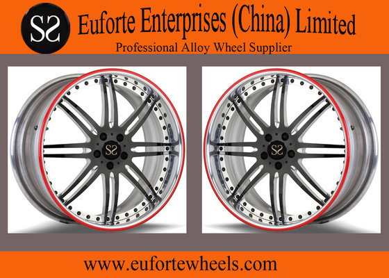 Susha wheels - 19 " 20 " 21 " 22 " 2PC Black Spokes Forged Custom Wheels With Silver Lip Red Ring