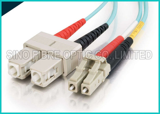 1.8mm LC APC To SC APC Duplex Fiber Optic Assembly , OM4 Multimode Aqua Fiber Optic Patch Cords