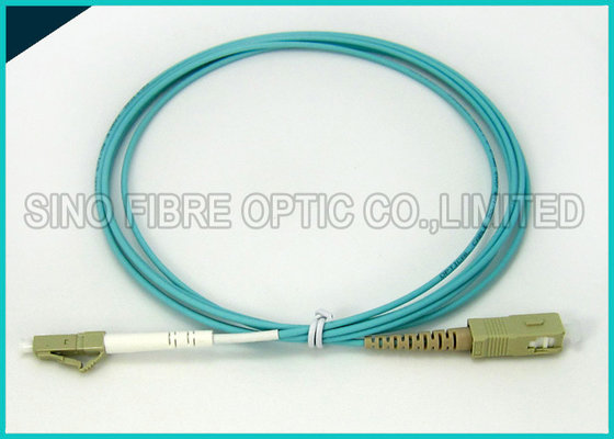 1.8mm LC APC To SC APC Duplex Fiber Optic Assembly , OM4 Multimode Aqua Fiber Optic Patch Cords