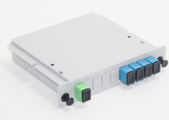 Plug - In Type Fiber Optic PLC Splitter 1 x 4 SC PC Slot Box For PON Networks