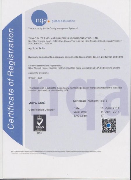 China Ningbo Gute  Hydraulic CO.LTD certification