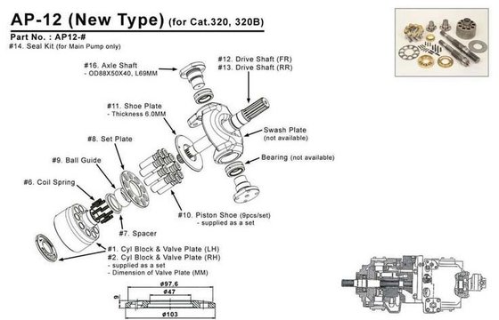 Hydraulic Excavator Pump Parts Ap12 / E200b / CAT320 Rotary Group Repair Part
