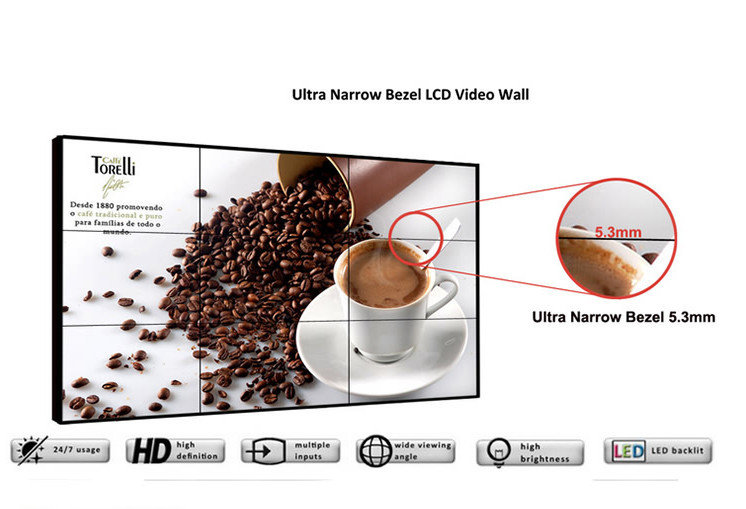 High Definition 5.3mm Narrow Bezel LCD Video Walls For Shopping Mall