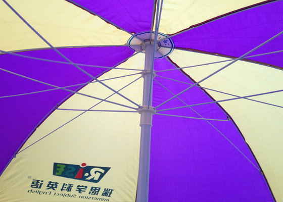Parapluie de plage résistant de vent résistant commercial avec votre logo, pourpre et jaune