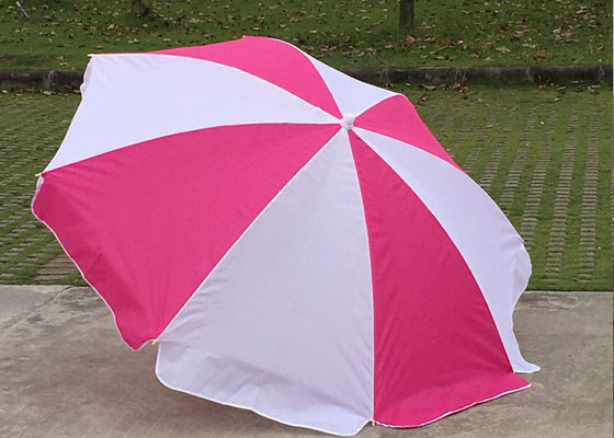Matériel en nylon pliable de parasols extérieurs roses et blancs avec le cadre en acier