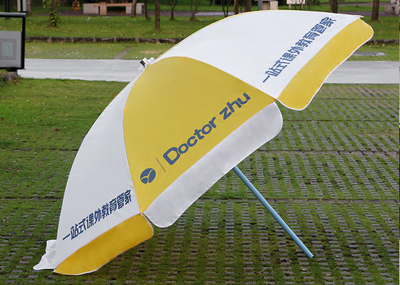 Formation ronde finement traitée des parapluies 2m de publicité extérieure, jaune et blanc