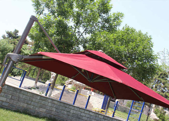 mini Roma parapluie en porte-à-faux de jardin de 2.5m avec la base de marbre, double couche rouge