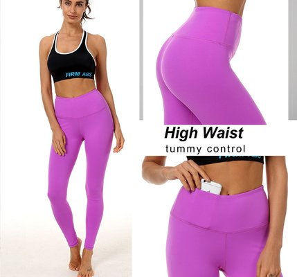 Purple Yoga Pants For Women Polyester Nylon Spandex Non See - Through Fabric