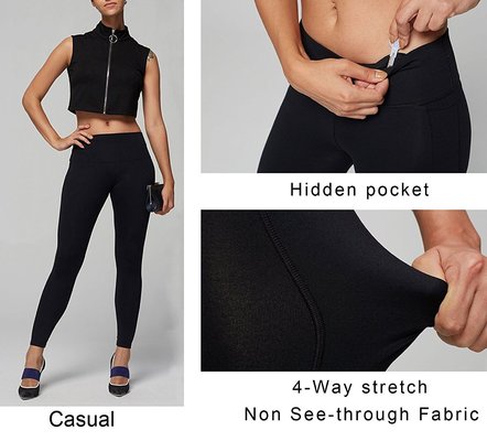Stretchy Fabric Running Yoga Pants , Womens Sports Leggings Hidden Pocket
