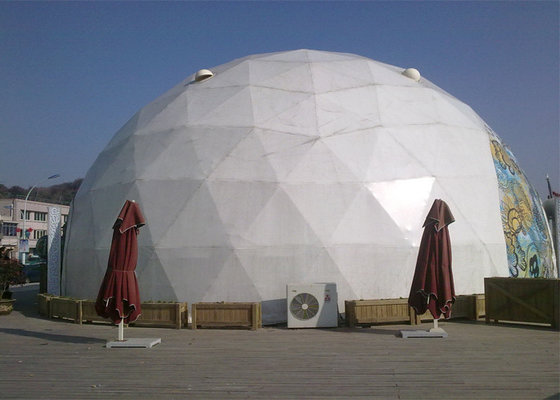 White PVC Lightweight Dome Tent , 6m Diameter Geo Dome Tent With Glass Door