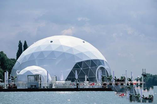 White PVC Lightweight Dome Tent , 6m Diameter Geo Dome Tent With Glass Door