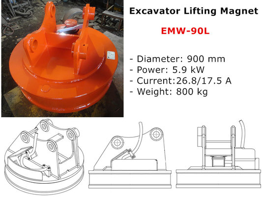 Circular Lifting Magnet for Excavator with 250kg Lifting Capacity for Steel Scrap EMW-90L