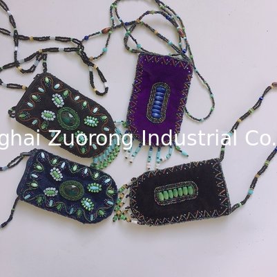 Factory wholesale Vintage Velvet Beaded Cross Body Bag, Hand Made Beaded Velvet Coin Purse,