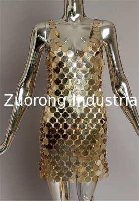 Factory custom sequin chain disc mini dress, Mirror-effect chainmail mini dress, Big sequins dress