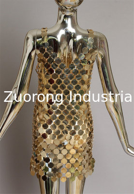 Factory custom sequin chain disc mini dress, Mirror-effect chainmail mini dress, Big sequins dress
