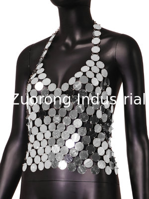 Factory custom sequin chain disc mini dress, Mirror-effect chainmail mini dress, Big sequins dress
