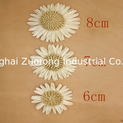 Factory Customize raffia flowers for shoes, bag etc decor, Woven Raffia Flower Patch Hat Bag Applique Handmade Clothing