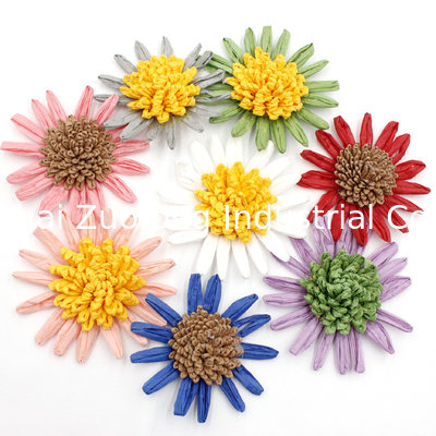 Factory Customize raffia flowers for shoes, bag etc decor, Woven Raffia Flower Patch Hat Bag Applique Handmade Clothing