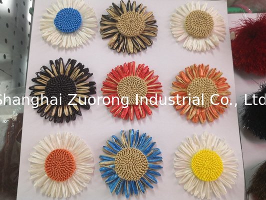 Factory Customize raffia flowers for shoes, bag etc decor, Woven Raffia Flower Patch Hat Bag Applique Handmade Clothing