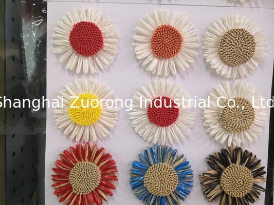 Factory Customize raffia flowers for shoes, bag etc decor, Woven Raffia Flower Patch Hat Bag Applique Handmade Clothing