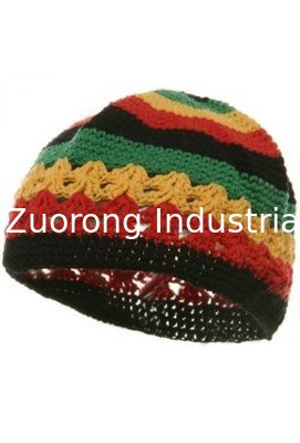 Factory Wholesale Stretchy Zigzag Knit Cotton Kufi Beanie Hat, Fish Net Jamaican Knit Kufi Cap, Knitted Kufi Hats