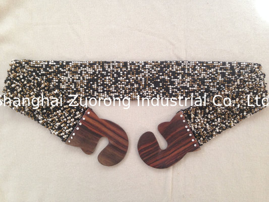 Boho bead stretched Womens belt, pearl beads belt, bohimian bead sash ,wooden buckle wide stretch belt