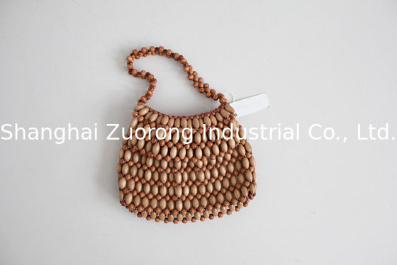 source factory vintage natural wood bead purse beaded crystal bag Acrylic beads shoulder bag handmade beaded pouch