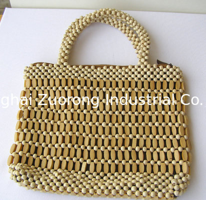 source factory vintage natural wood bead purse beaded crystal bag Acrylic beads shoulder bag handmade beaded pouch