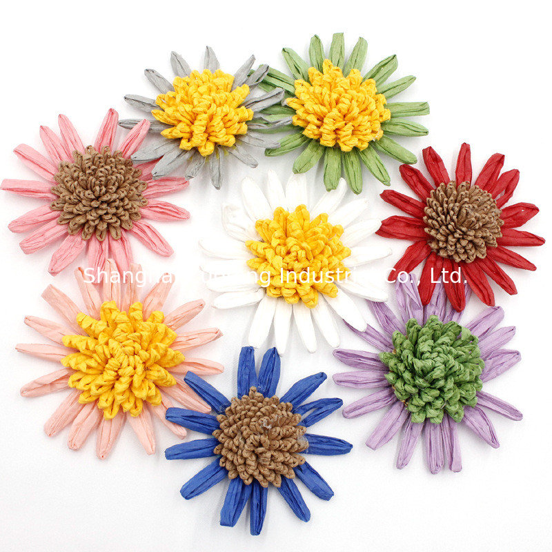 Factory Customize raffia flowers for shoes, bag etc decor, Woven Raffia Flower Patch Hat Bag Applique Handmade Clothing