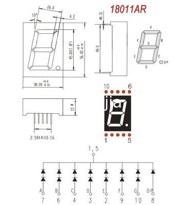 Large 1.8 inch 7 segment 1 digit single LED Numeric Module Display with Black Surface