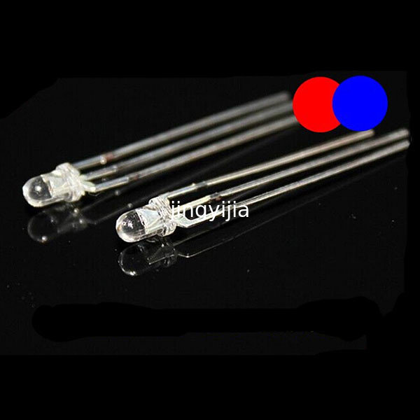 Super lumen red blue 3mm round water clear led diode with super brightness bi-color